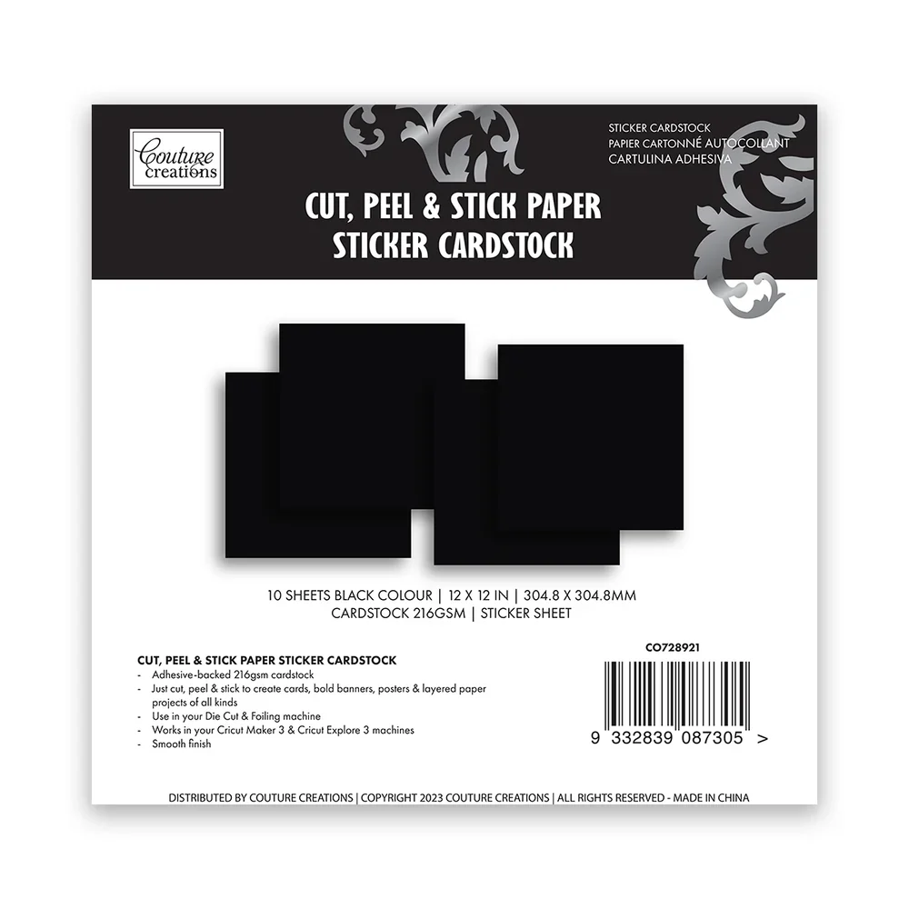 Couture Creations 12x12" 216gsm Cut, Peel & Stick Cardstock Pack of 10 ...